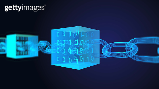 4K Block chain concept zoom out loopable. Chain consists of network ...
