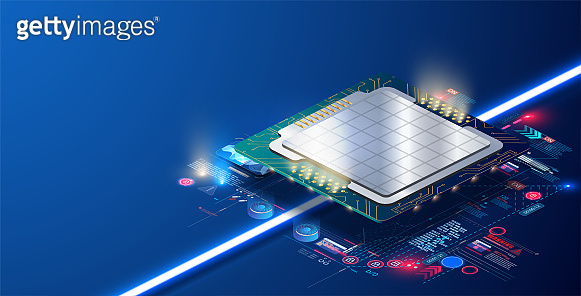 Modern smart electronic. Futuristic CPU concept. Quantum computer ...