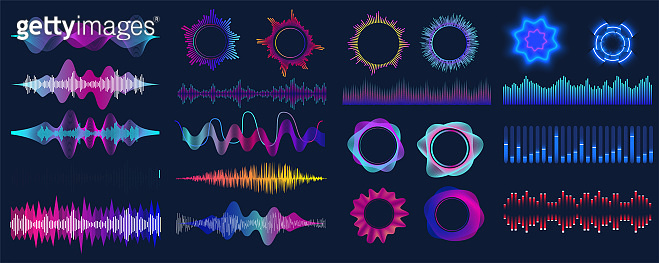 Colorful sound waves. Audio signal wave, color gradient music waveforms ...