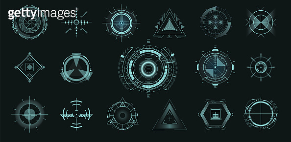Futuristic optical aim. Military collimator sight, gun targets focus ...