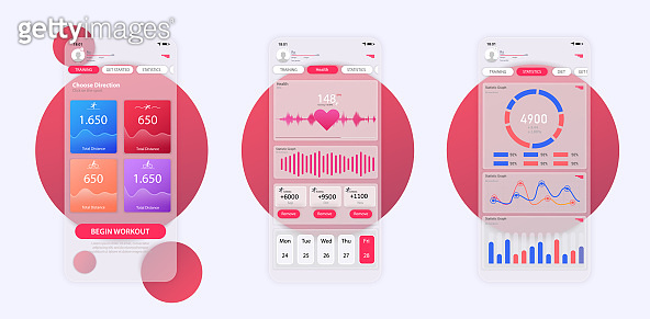 Different UI, UX, GUI screens fitness app, flat web icons for apps ...