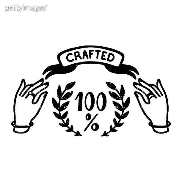 100 percent vector logo - a vintage handmade badge with hands and ...