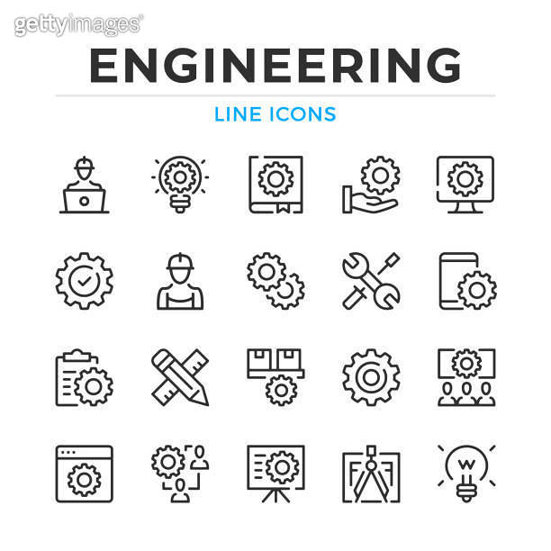 Engineering line icons set. Modern outline elements, graphic design concepts. Stroke, linear ...
