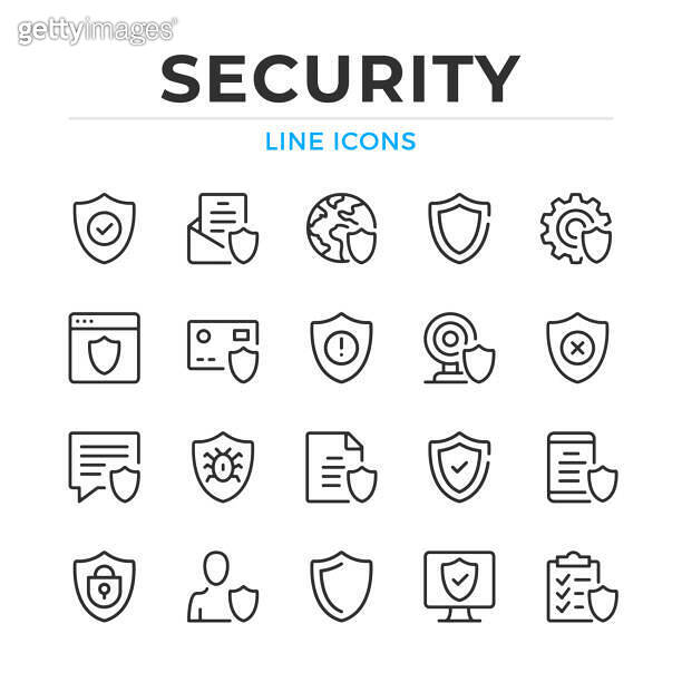 Security line icons set. Modern outline elements, graphic design concepts. Stroke, linear style ...