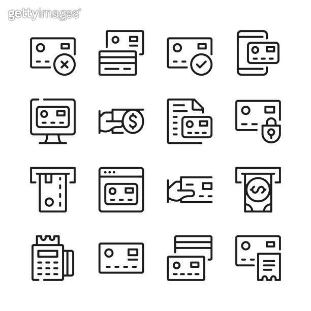 Credit card line icons set. Modern graphic design. Thin line concepts. Simple linear outline ...