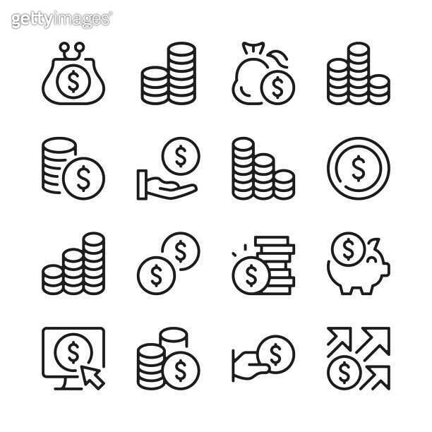 Coins line icons set. Modern graphic design. Thin line concepts. Simple linear outline elements ...