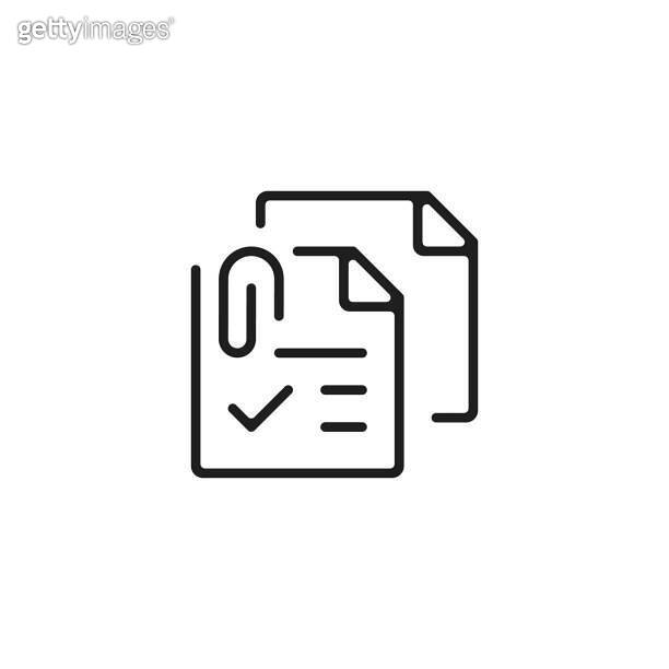 Documents and clip icon. Page with check mark and paper clip. Vector ...