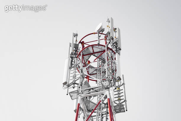 top of the communication tower with transmitters of modern networks ...