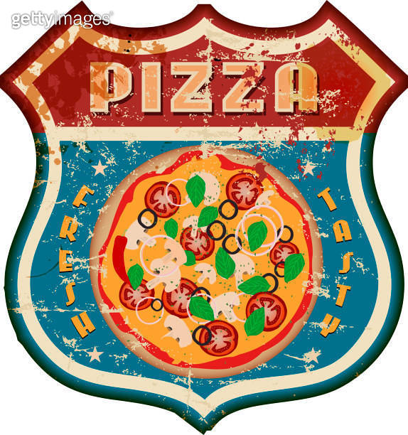 vintage nostalgic pizza and italian roadside restaurant sign, vector ...