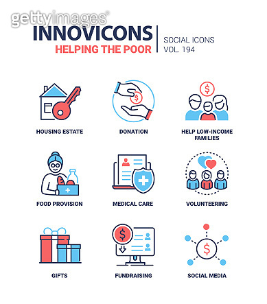 Helping the poor - modern colorful line design style icons 이미지 ...