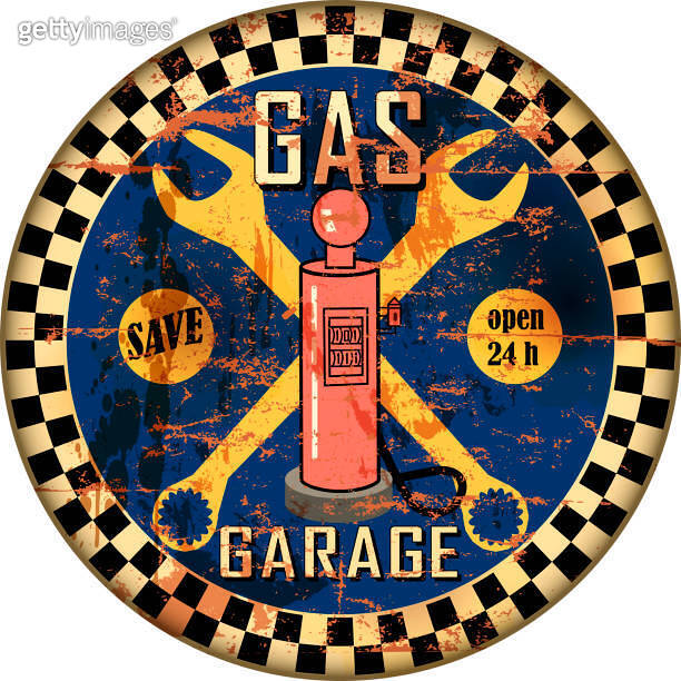 vintage rusty gas station nad garage sign route 66 grungy retro style ...