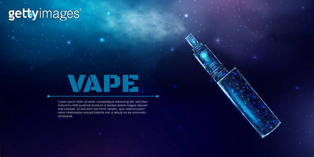 Vaping pen device kit and mod wireframe. Poster template with glowing ...