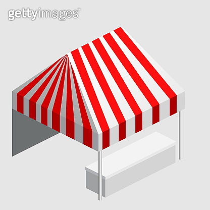 Isometric market stall, tent. Street awning canopy kiosk, counter ...
