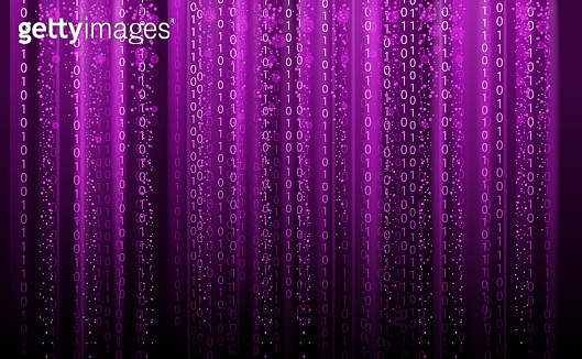 Technology Binary abstract background, matrix style, purple color, falling numbers. Digital ...