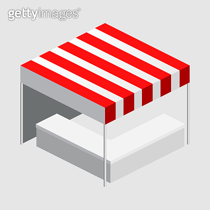 Isometric market stall, tent. Street awning canopy kiosk, counter ...
