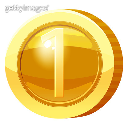 Gold Medal Coin Number 1 symbol. Golden token for games, user interface ...