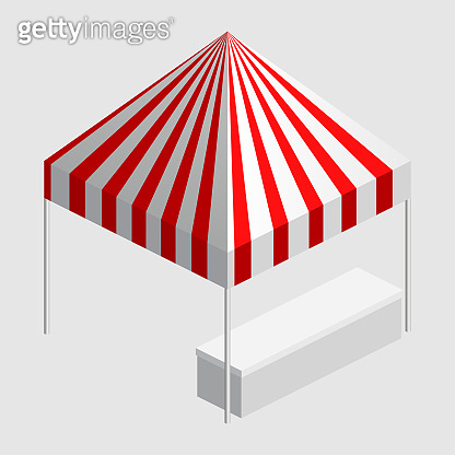 Isometric market stall, tent. Street awning canopy kiosk, counter ...