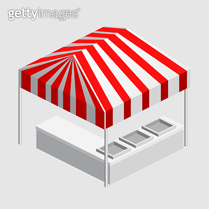 Isometric market stall, tent. Street awning canopy kiosk, counter ...