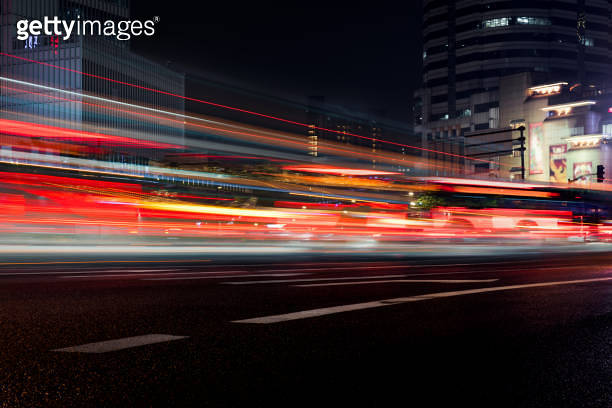 Rush Hour Night Street Scene in City with Traffic Lights (1318292902 ...
