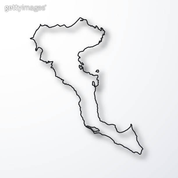 Corfu map - Black outline with shadow on white background (1318172115 ...