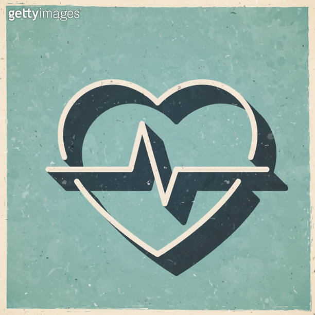 Heartbeat - Heart pulse. Icon in retro vintage style - Old textured ...