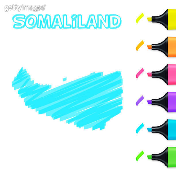 Somaliland map hand drawn with blue highlighter on white background ...