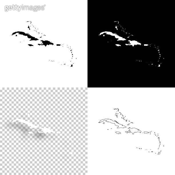 Caribbean maps for design. Blank, white and black backgrounds - Line ...