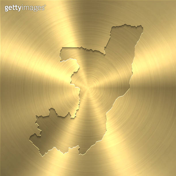 Republic of the Congo map on gold background - Circular brushed metal ...