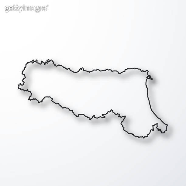 Emilia-Romagna map - Black outline with shadow on white background ...