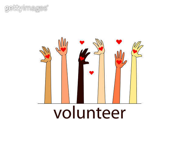 Hands raised up as a sign of voluntary participation or voting ...