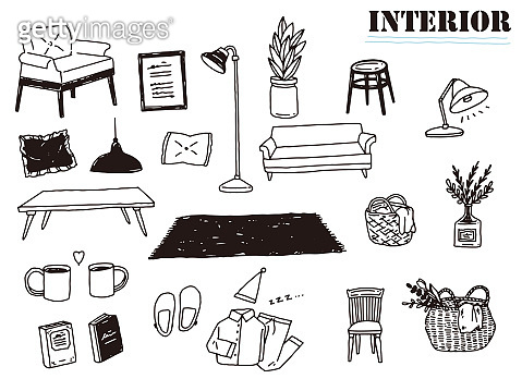 Black and white, monotone, line drawing illustrations (handwriting ...