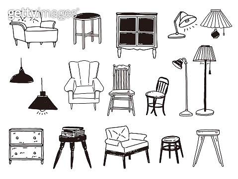 Black and white, monotone, line drawing illustrations (handwriting ...