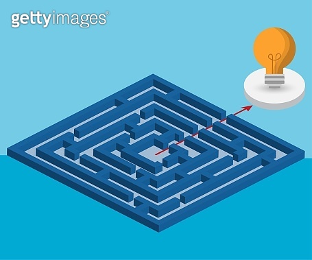 Maze with arrow which indicates the shortest path from labyrinth to a ...