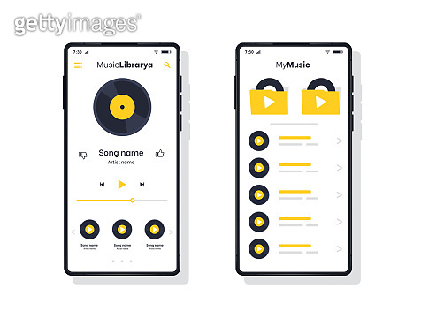 Music Player. Yellow music player and tracks UI, UX, GUI screen for ...