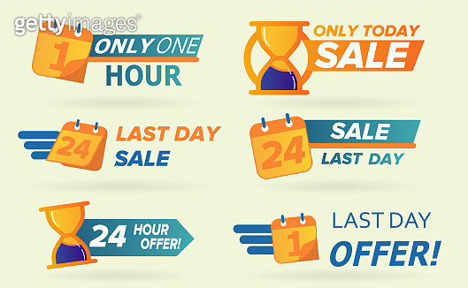 Sale countdown badges. One week sale banner, last day offer, only now ...