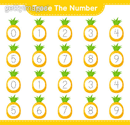 Trace the number. Tracing number with Pineapple. Educational children ...