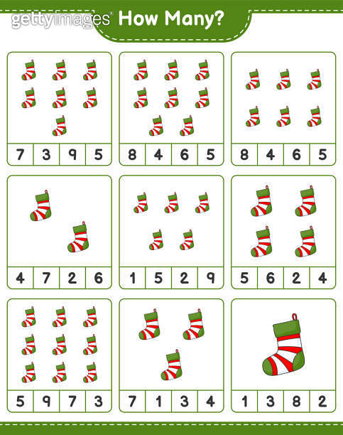 Counting game, how many Christmas Sock. Educational children game ...