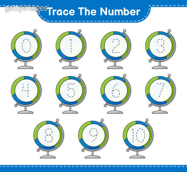 Trace the number. Tracing number with Globe. Educational children game ...