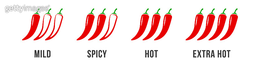 Chili pepper icons, spicy hot level of chilli sauce, vector labels ...