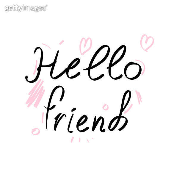 Abstract Doodle Text Hello Friend Card Hand Draw Lettering Vector ...