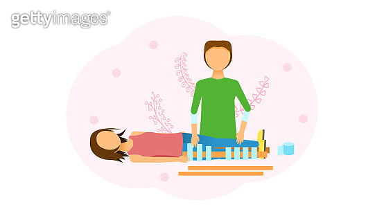 Abstract Flat Man Puts A Splint On Leg First Aid Cartoon People ...