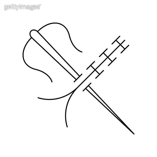 Abstract Doodle Elements Hand Drawn Outline Needle With Thread Sketch ...