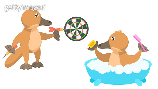 Set Abstract Collection Flat Cartoon Different Animal Platypus Duckbill ...