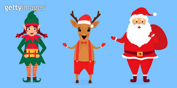 Christmas elf, Santa Claus and deer vector illustration 이미지 (1347220996 ...