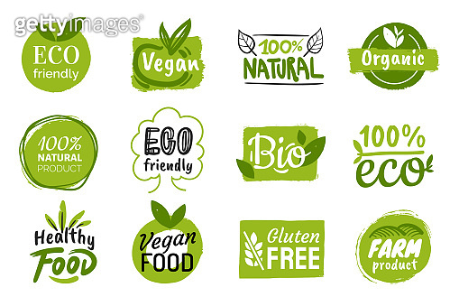 Set of eco friendly green badges design. Collection of vegan ,bio ...