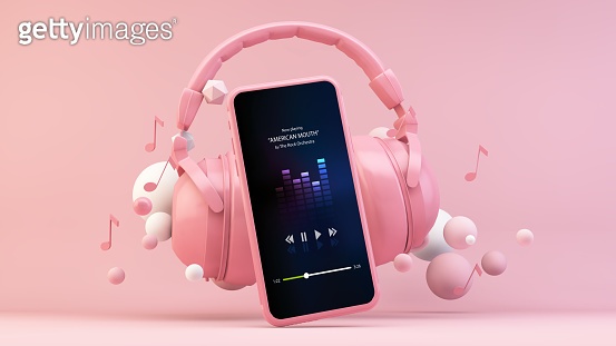 Phone with pink headphones concept 이미지 (1305999589) - 게티이미지뱅크