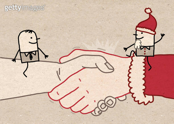 Cartoon Santa and Businessman meeting on a big Handshake 이미지 ...