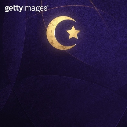 Religious Muslim Crescent Half Moon Emblem on Purple Background Square ...