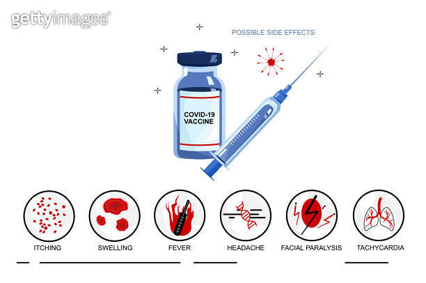 Covid-19 vaccine and Side effects infographic.Vial with liquid for ...
