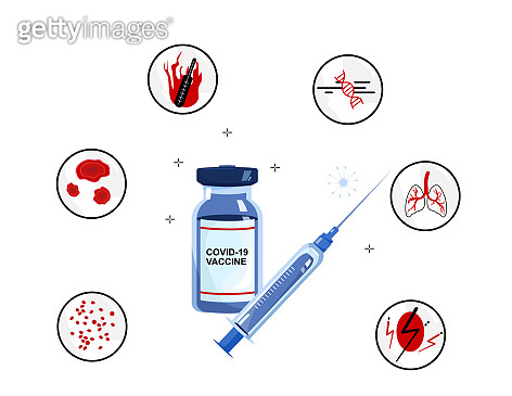 Covid-19 vaccine and Side effects infographic.Vial with liquid for ...